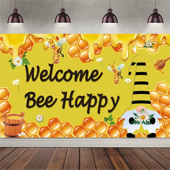 Party Supplies | Welcome Bee Happy Backdrop Banner 78x433 Honey Bee ...